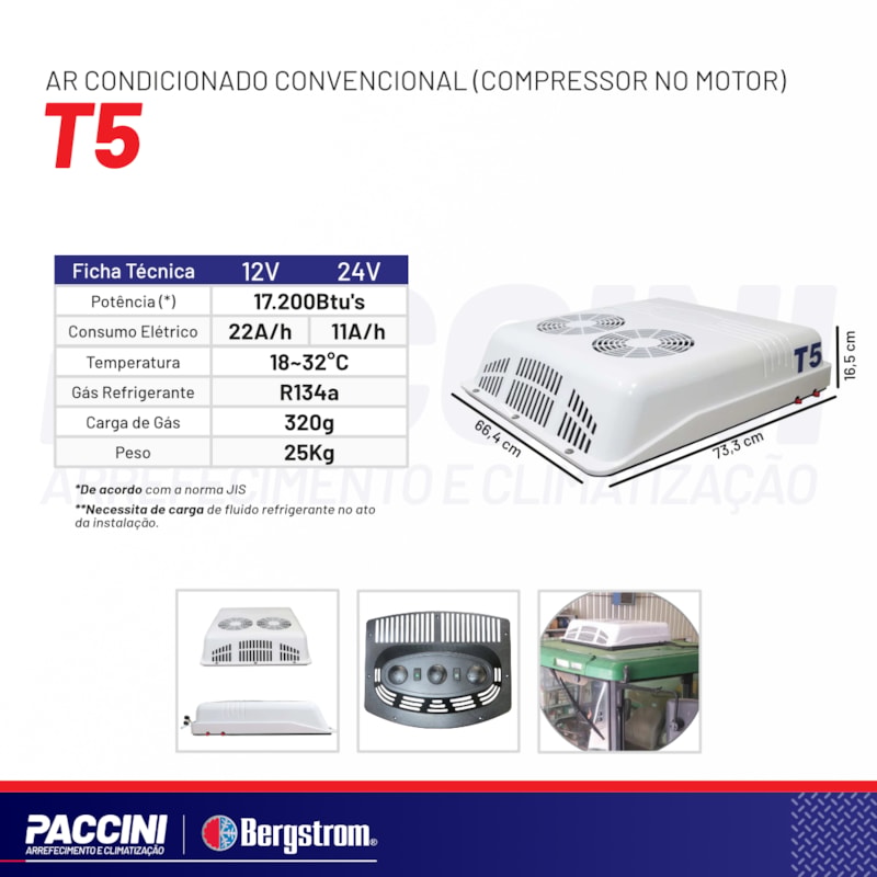 AR CONDICIONADO MODELO T5 12V PARA TETO CAMINHÃO VANS MOTORHOME KOMBI ...